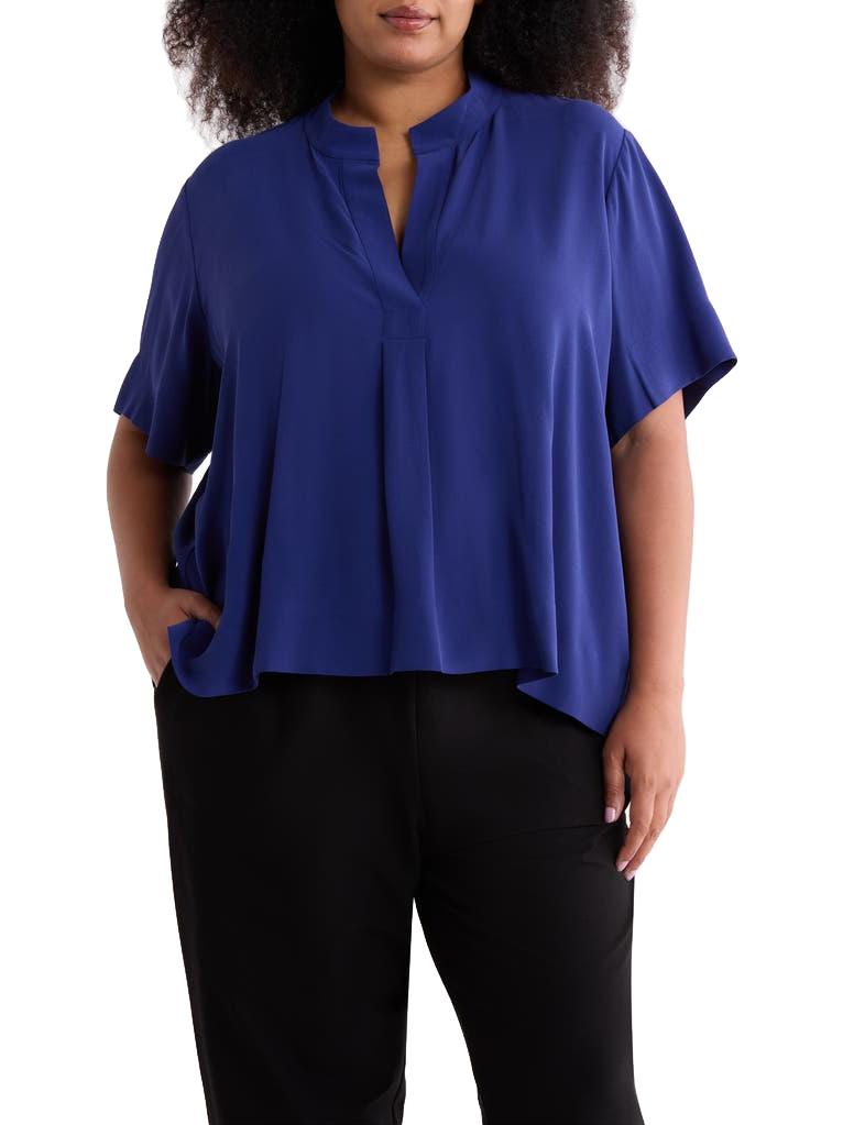 EILEEN FISHER Eileen Fisher Split Neck Short Sleeve Silk Top