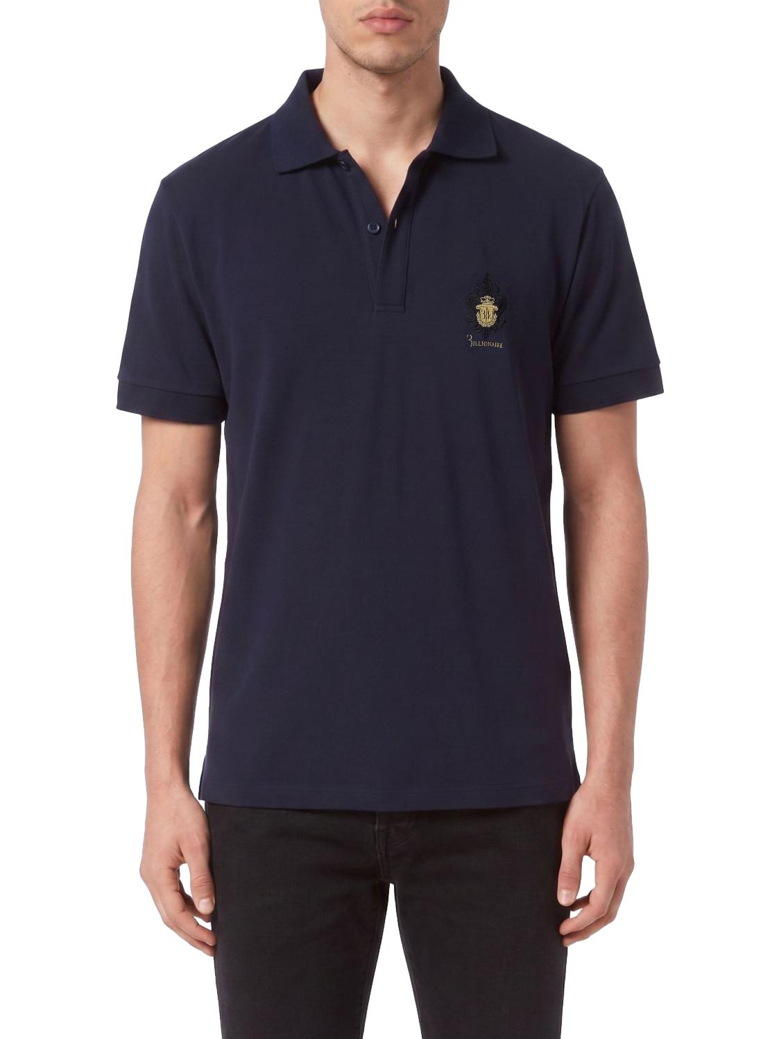 BILLIONAIRE short-sleeved cotton polo shirt with ribbed collar and crest logo