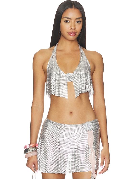 I.AM.GIA Metallic Chainmail Halter Top