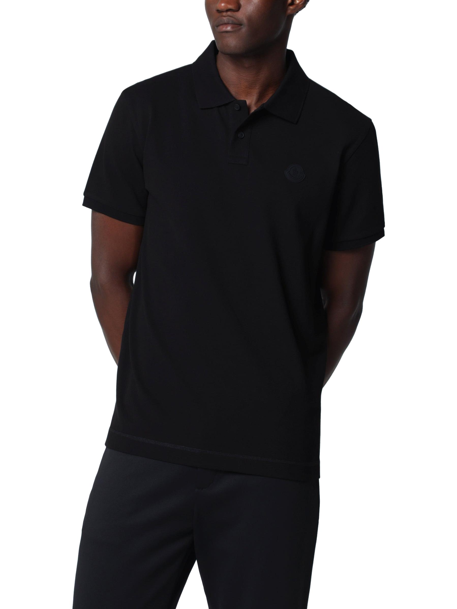 MONCLER Black cotton piqué polo shirt with logo patch