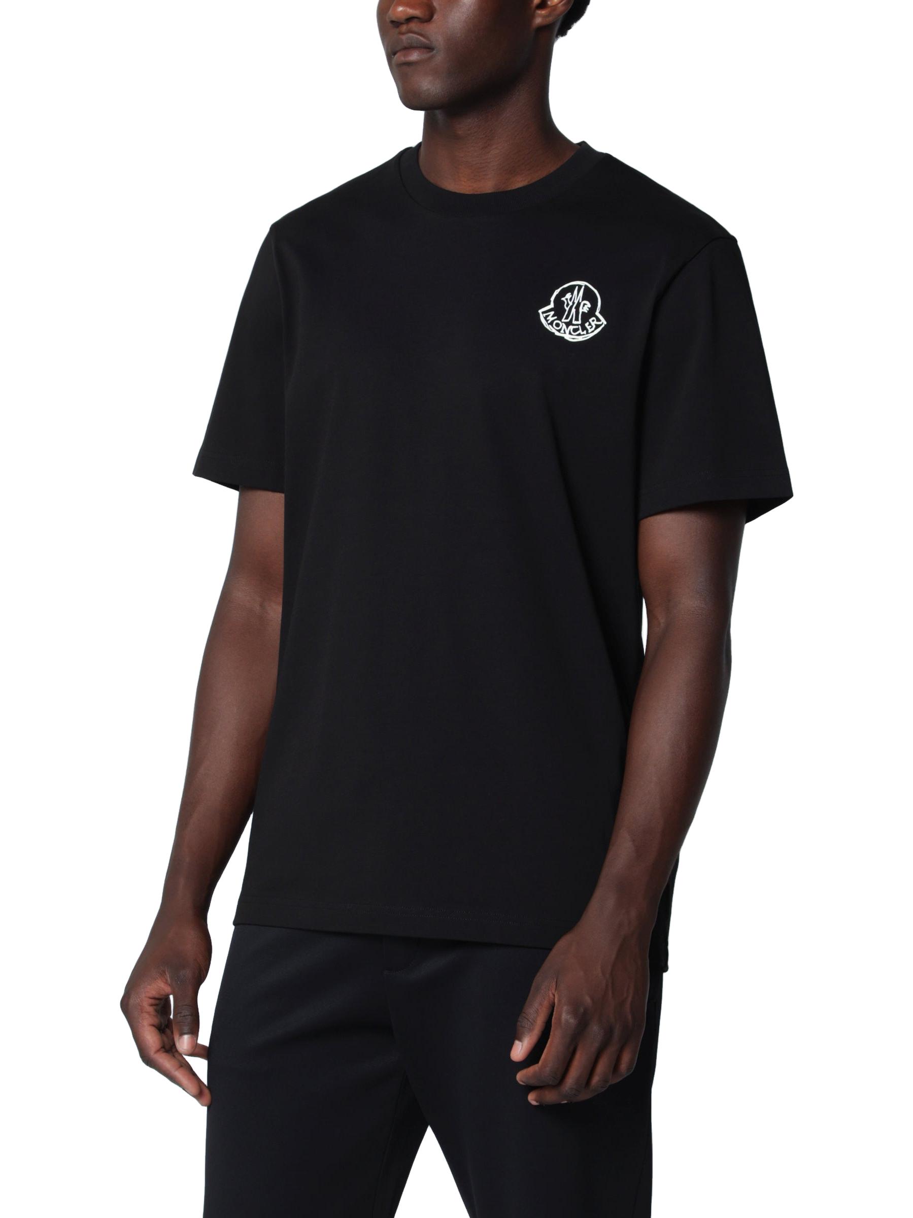 MONCLER Black Cotton Jersey T-Shirt with Logo Patch