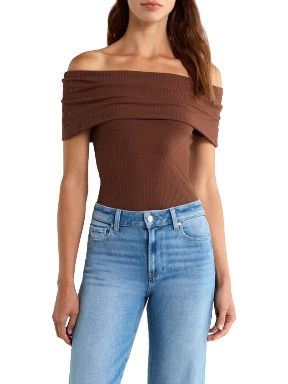 PAIGE PAIGE Rosarita Rib Knit Off-the-Shoulder Top