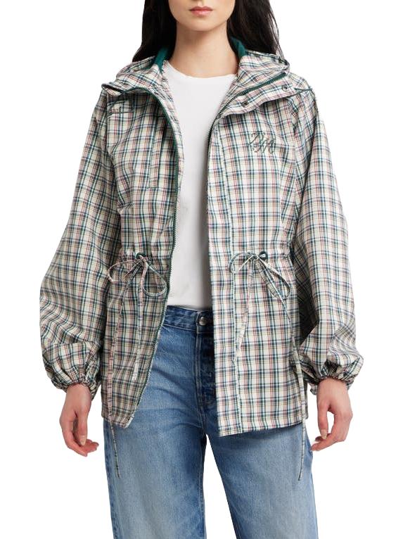 DAMSON MADDER Damson Madder Checked Hooded Raincoat with Drawstring Waist
