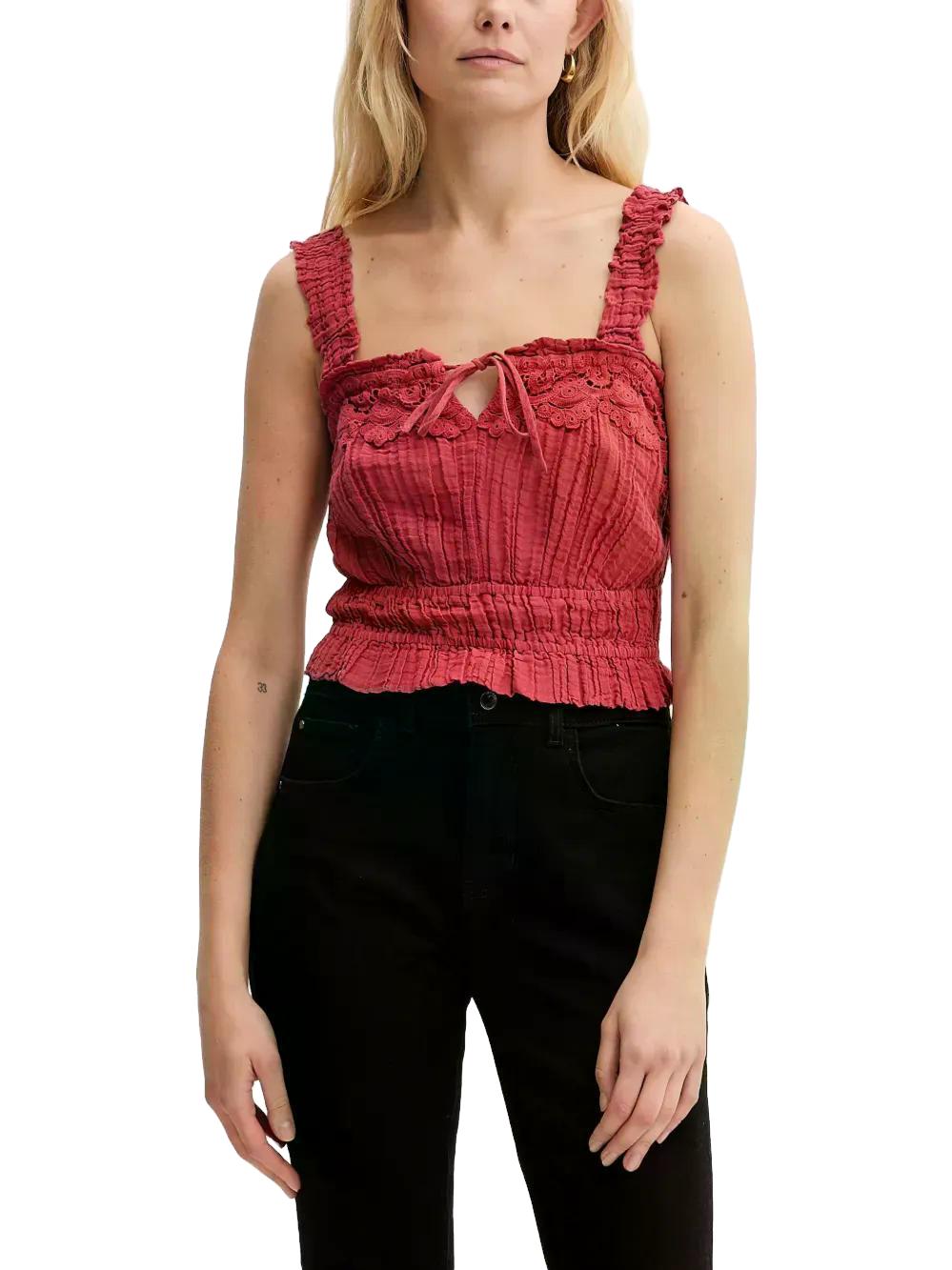 GUESS GUESS USA Reya Smocked Broderie-Anglaise Top