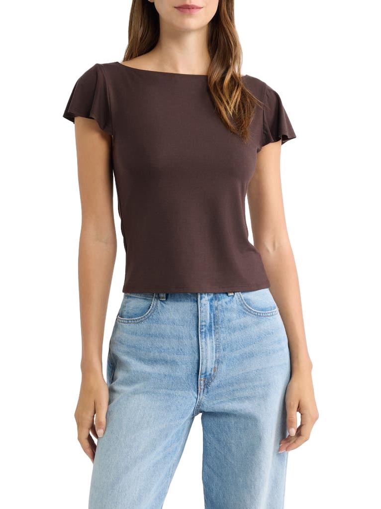 REFORMATION Reformation Jensen Flutter Sleeve Boat Neck Top