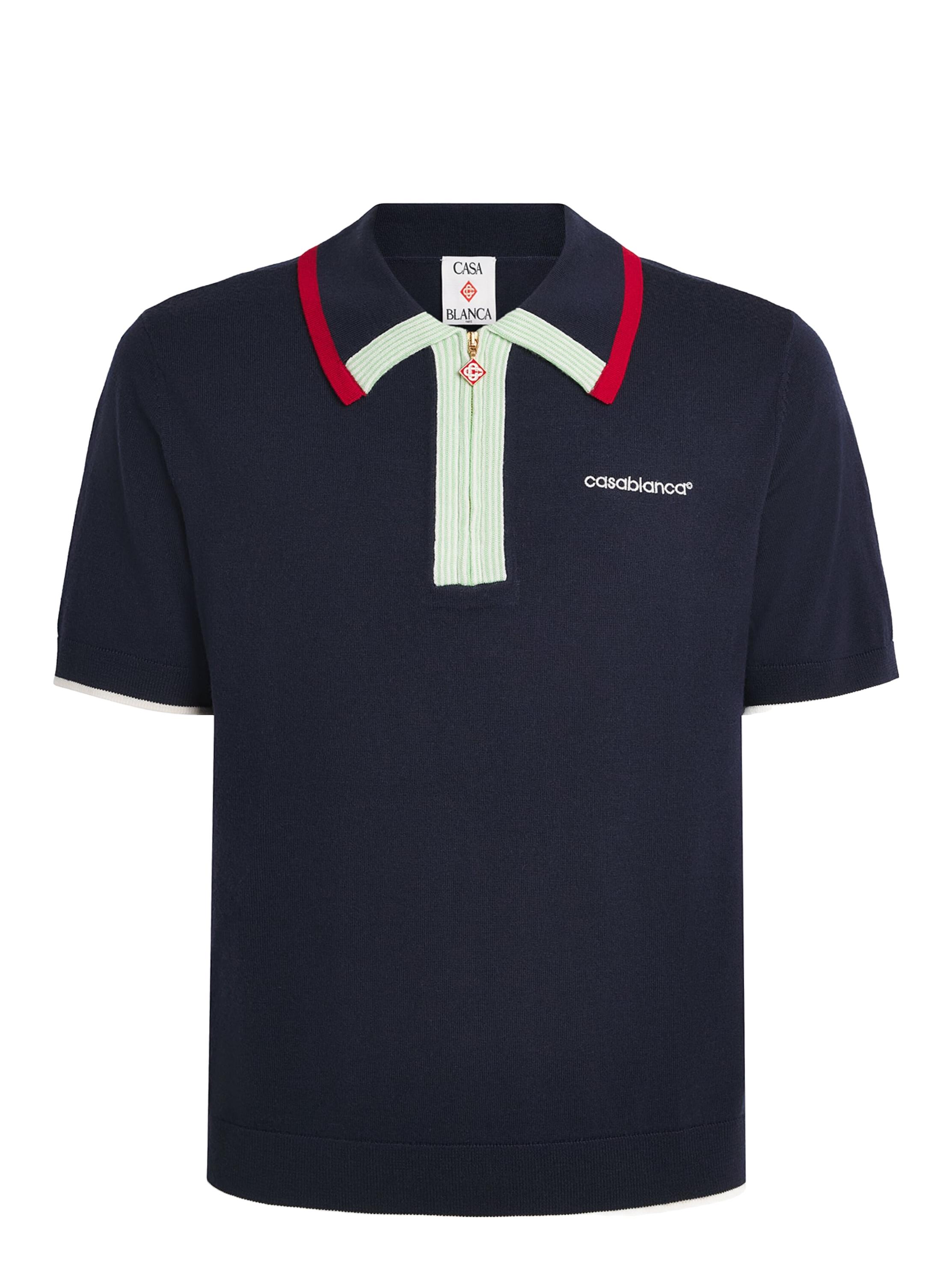 CASABLANCA Casablanca Paris Navy Merino Short Sleeve Polo Shirt