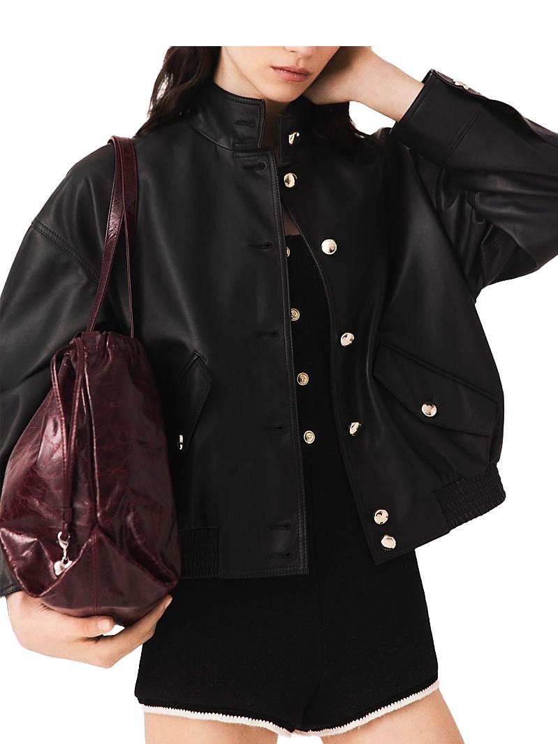 MAJE Maje Leather Funnel Neck Jacket