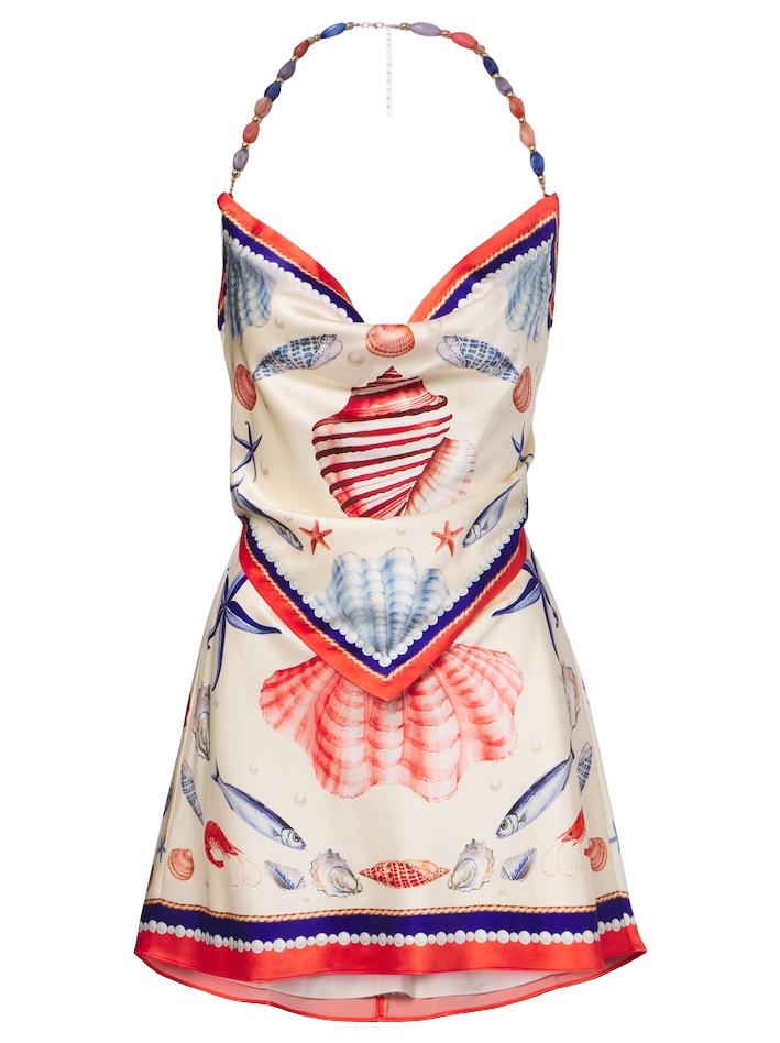 RETROFETE Retrofete Creta Embellished Silk-Blend Satin Minidress