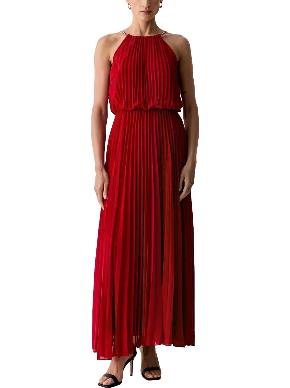 MORGAN Pleated Maxi Dress with Chain-Link Straps