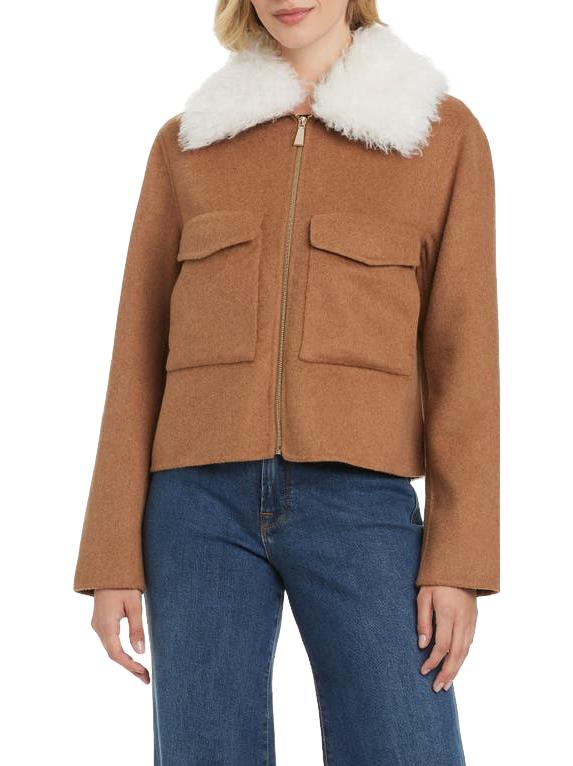 KATE SPADE NEW YORK Kate Spade Wool Blend Jacket with Removable Faux Shearling Collar