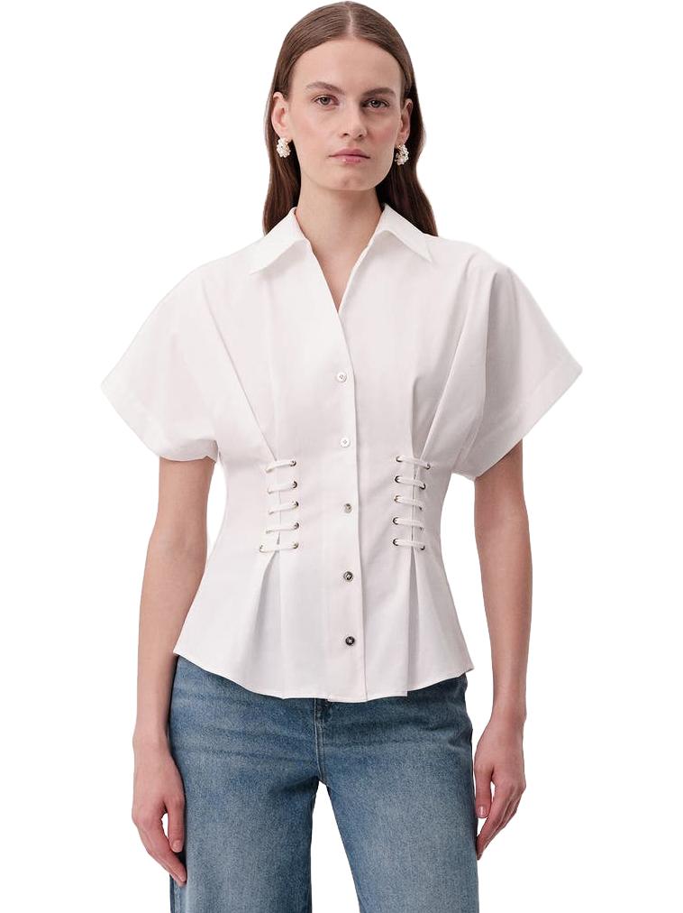 EXQUISE Exquise Fitted Shirt with Classic Collar and Front Corset Detail