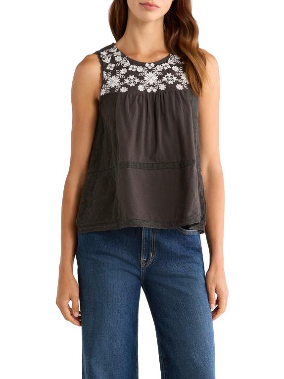 LUCKY BRAND Lucky Brand Embroidered Square Neck Cotton Tank