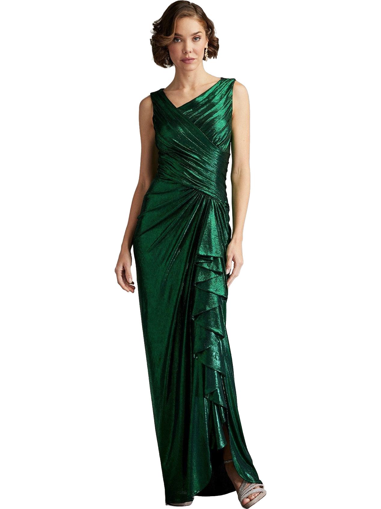 TADASHI SHOJI Tadashi Shoji Edana Metallic Waterfall Drape Gown