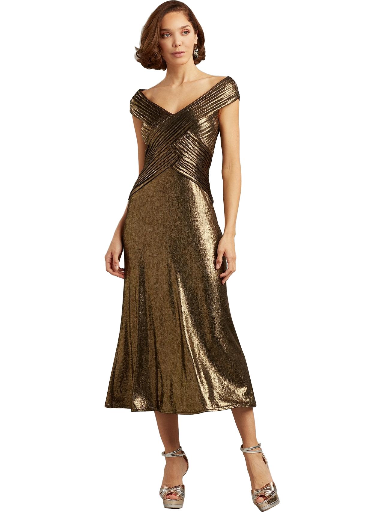 TADASHI SHOJI Tadashi Shoji Ancelin Pleated Lamé Midi Dress