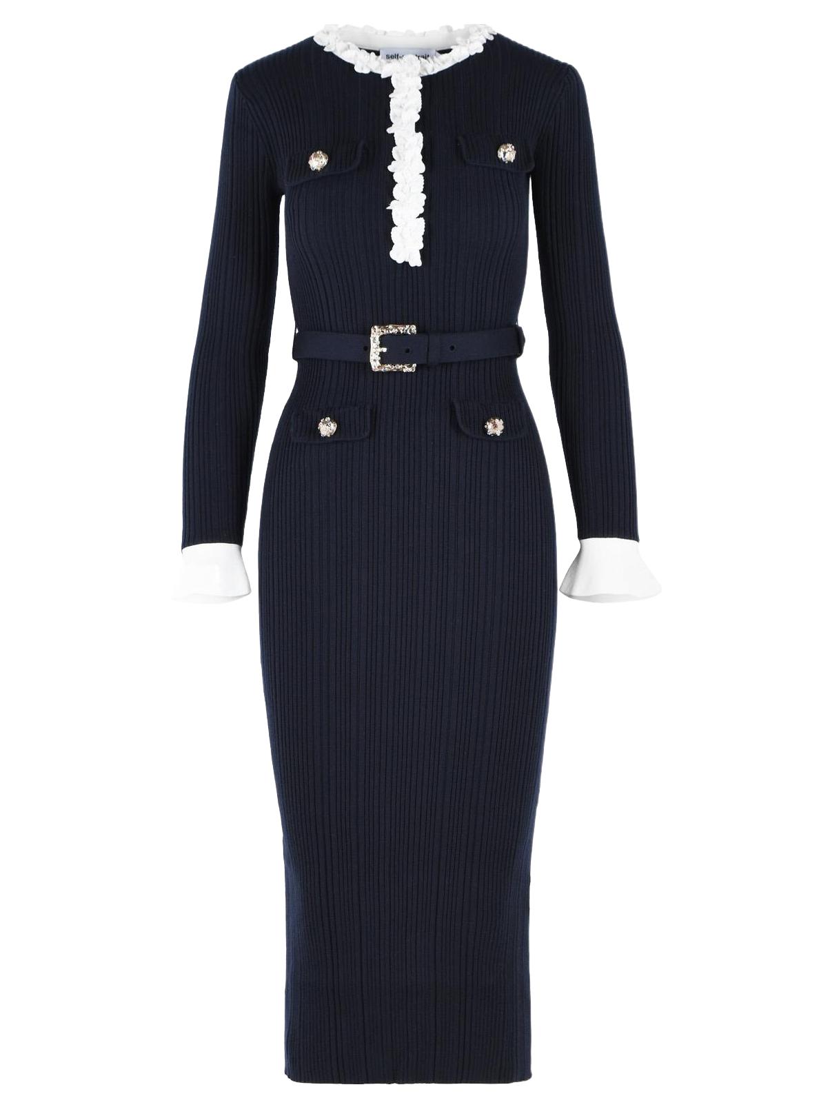 KAREN MILLEN Karen Millen Rib Contrast Button Knit Midi Dress