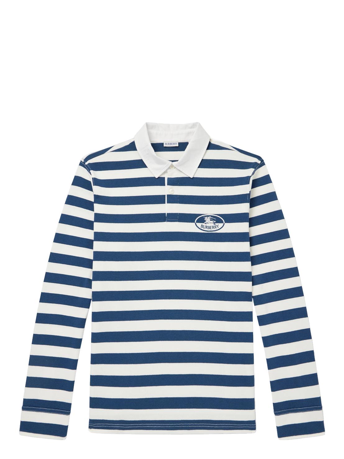 BURBERRY Burberry - Logo-Embroidered Striped Cotton Polo Sweater - Men - Blue - S
