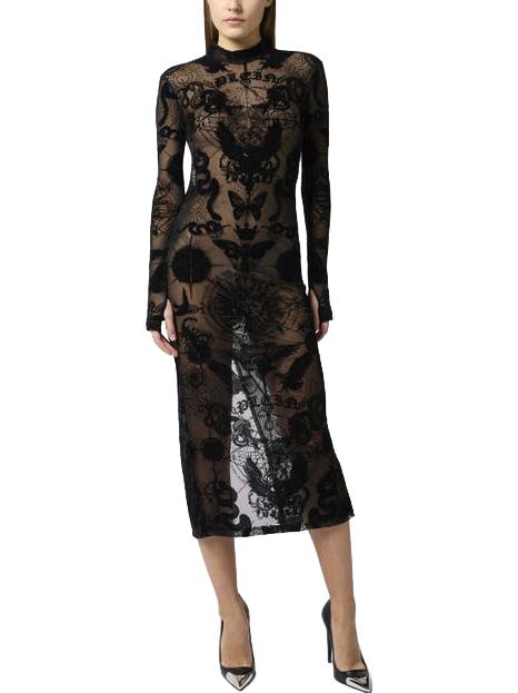 PHILIPP PLEIN Philipp Plein Long Sleeve Graphic Print Sheath Dress