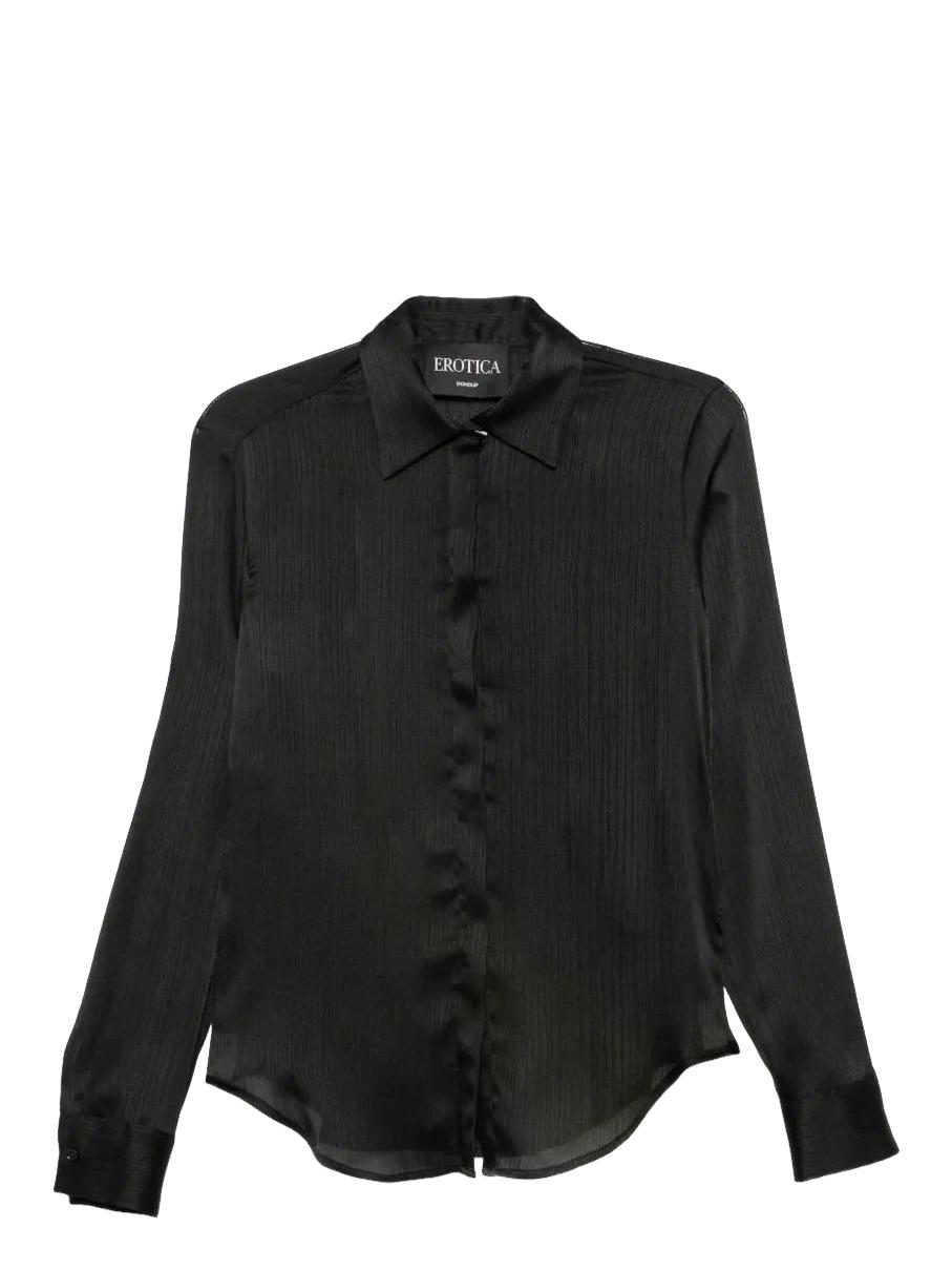 DONDUP DONDUP Black Spread Collar Long Sleeve Curved Hem Shirt