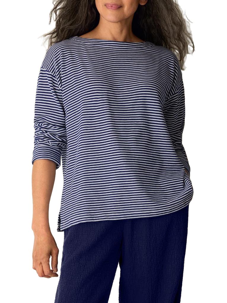 EILEEN FISHER Eileen Fisher Striped Organic Cotton Bateau Neck Boxy Top