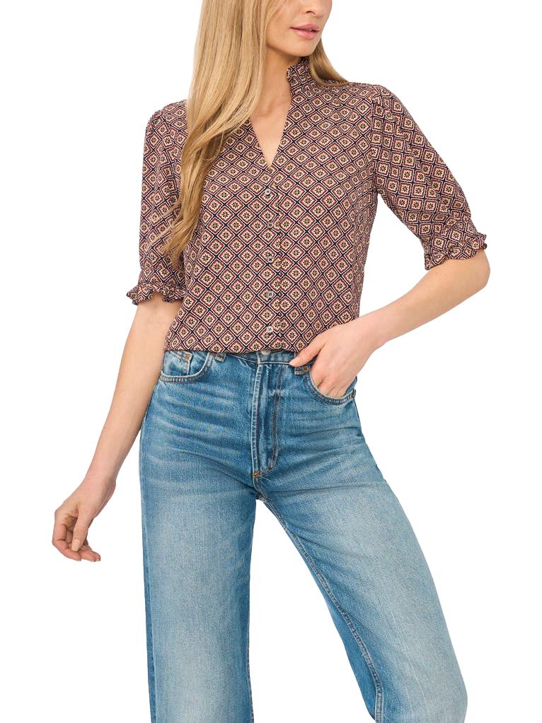 CECE DUPRAZ CeCe Ruffled Neck Button-Front Shirt