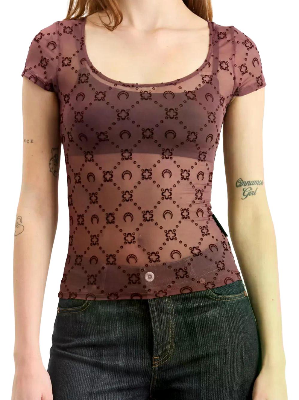 MARINE SERRE Marine Serre Moonogram Mesh Flock T-Shirt