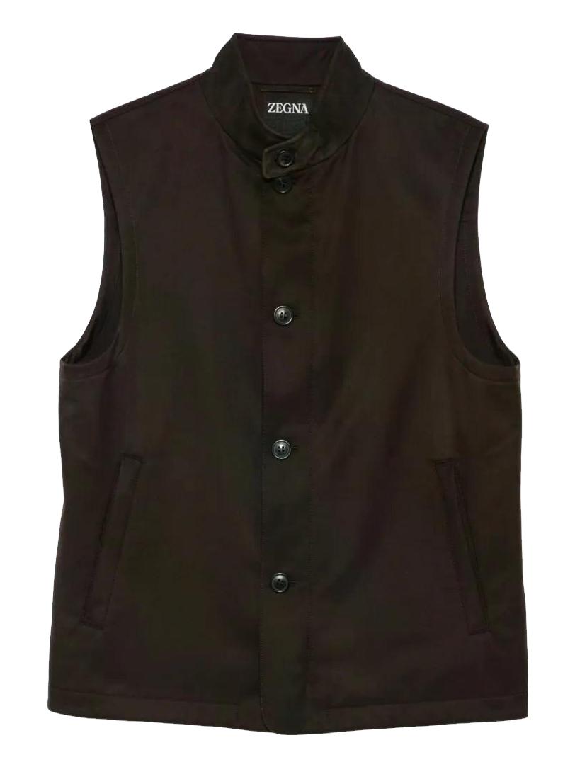 ZEGNA Zegna Leather-Trim Button-Up Gilet