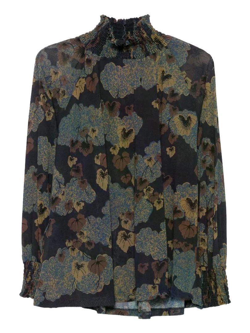 SIYU Siyu Floral Print Smocked Neck Blouse