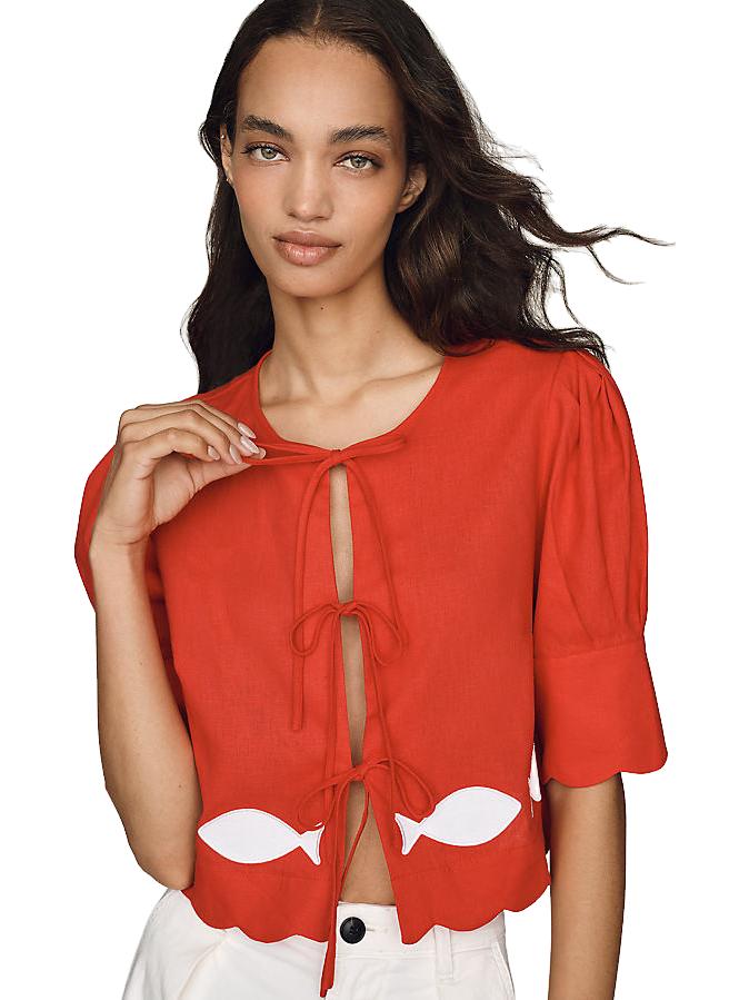 SISTER NEW YORK Sister New York Scalloped Fish Tie-Front Top