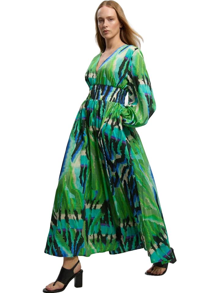 KAREN MILLEN Karen Millen Plunge V-Neck Maxi Dress with Balloon Sleeves