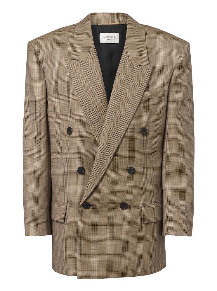 SAINT LAURENT Saint Laurent Prince of Wales Check Wool Blazer