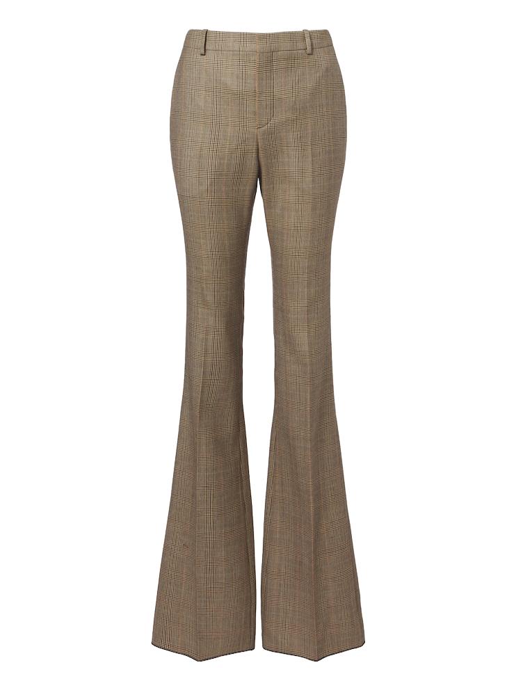 SAINT LAURENT Saint Laurent Prince of Wales Check Wool Flared Pants