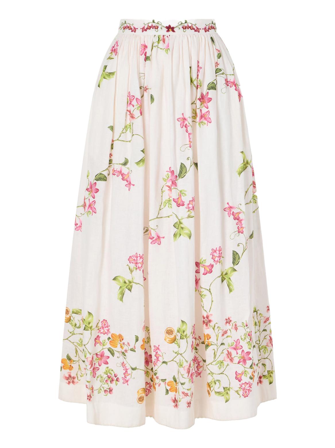 AGUA BENDITA Agua by Agua Bendita Tangelo Floral Linen Maxi Skirt