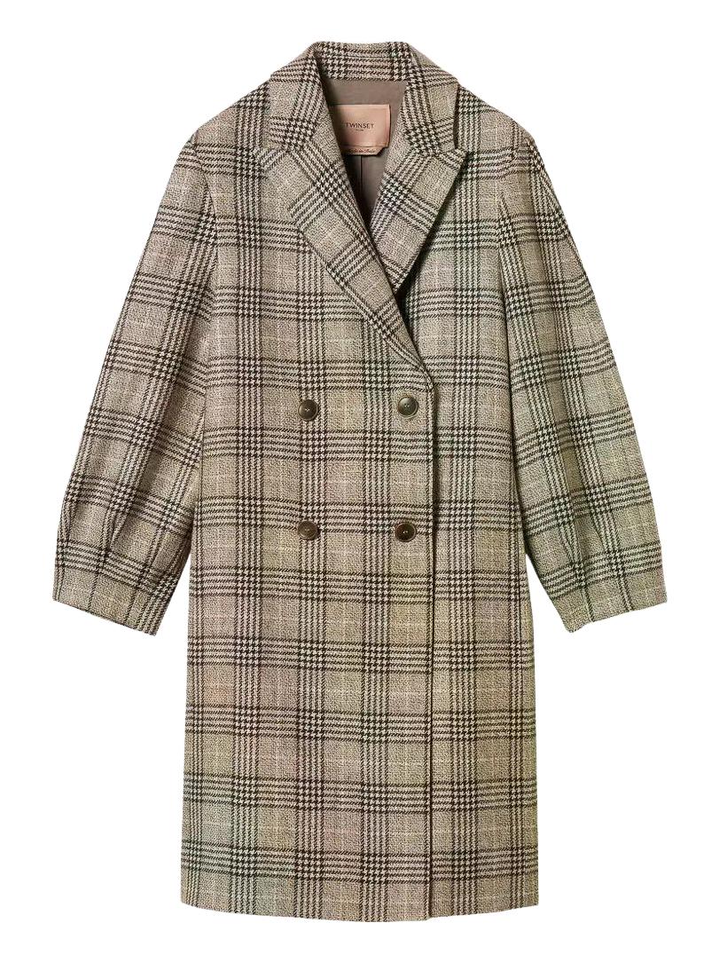 TWINSET TWINSET Chequered Wool Cloth Coat with Sequins