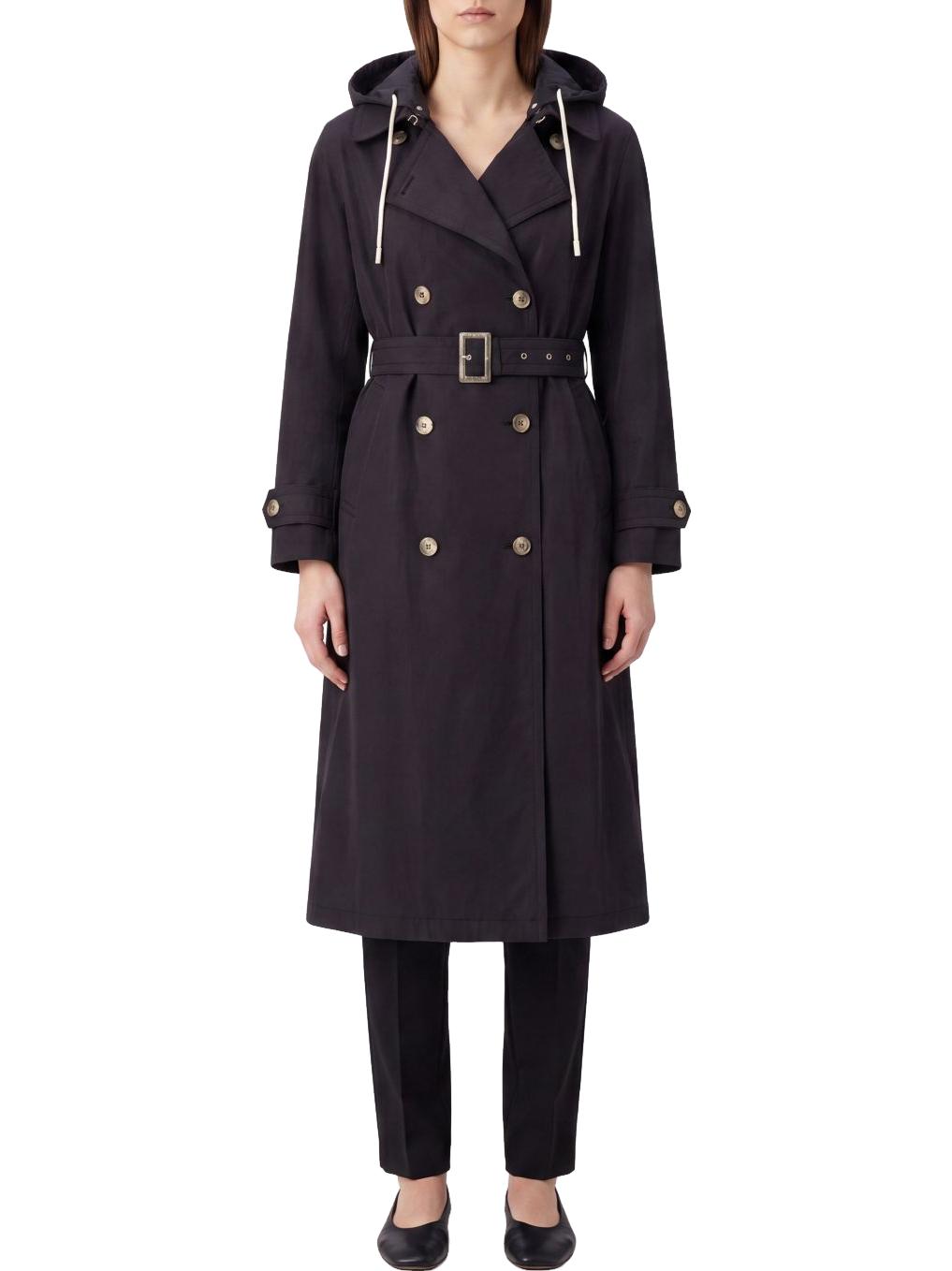 HERNO Herno Double-Breasted Water-Repellent Cotton Trench Coat with Removable Hood