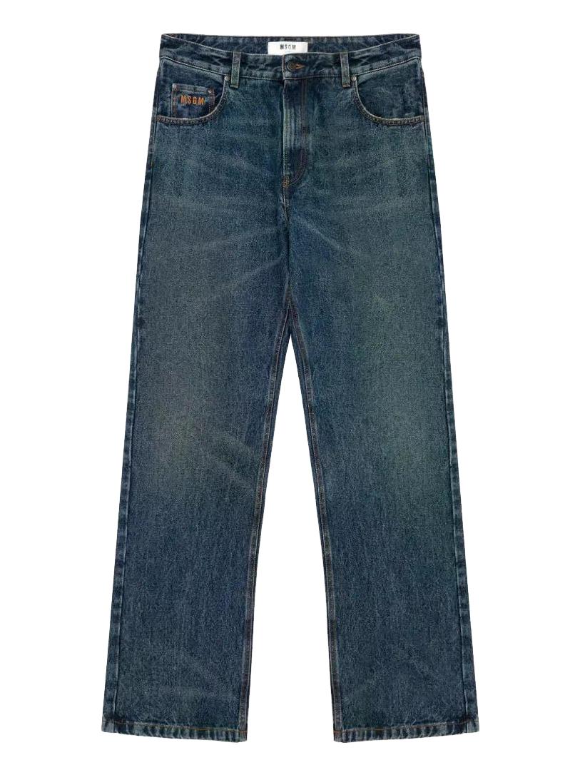 MSGM MSGM Logo Embroidered Faded Jeans