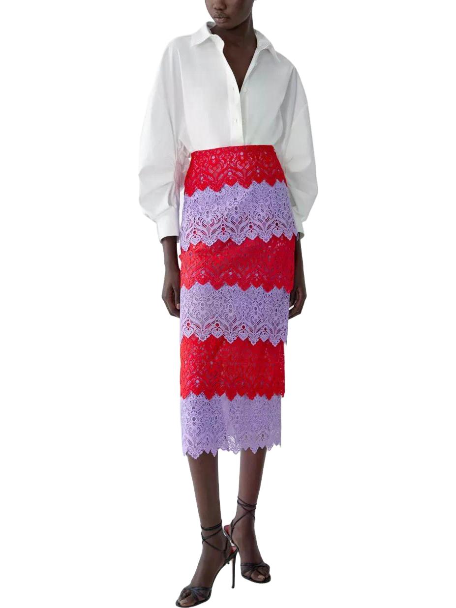 CAROLINA HERRERA Carolina Herrera Lace Trim Midi Pencil Skirt