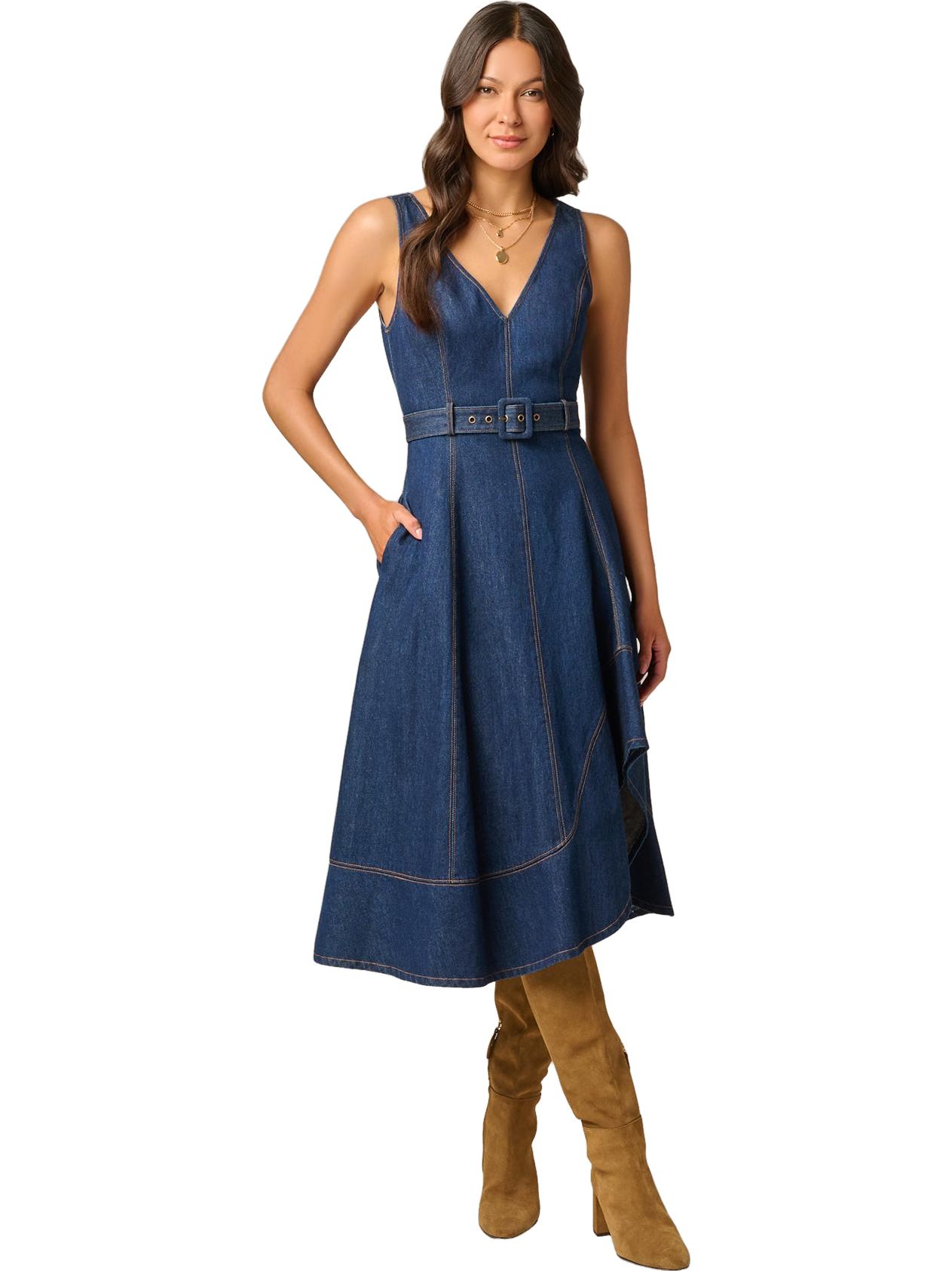 ADRIANNA PAPELL Adrianna Papell Denim Hitch Hem Midi Dress