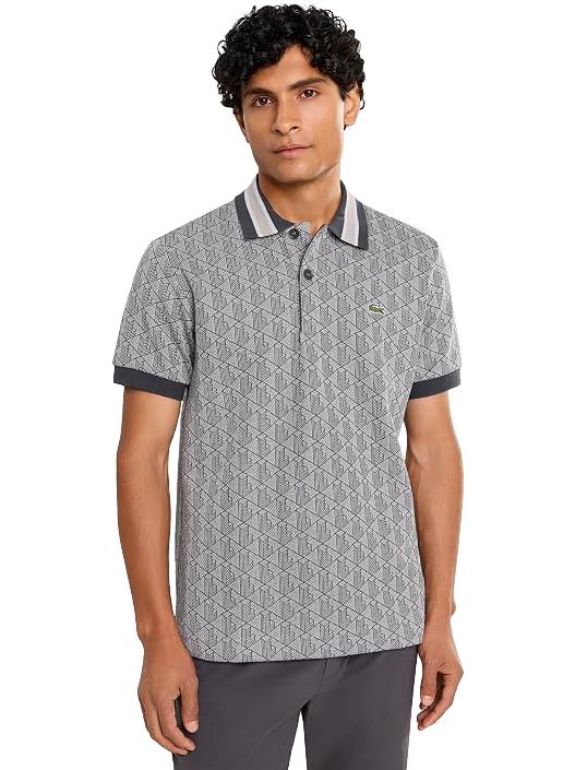 LACOSTE short sleeve aop l color blocked polo shirt and contrasting collar men's short sleeve knit calluna/graphite