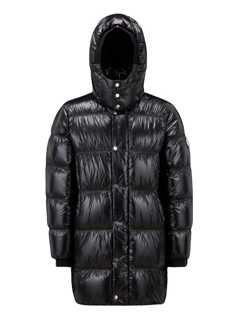MONCLER Moncler Pablof Long Down Jacket with Monogram Jacquard Hooded Trim