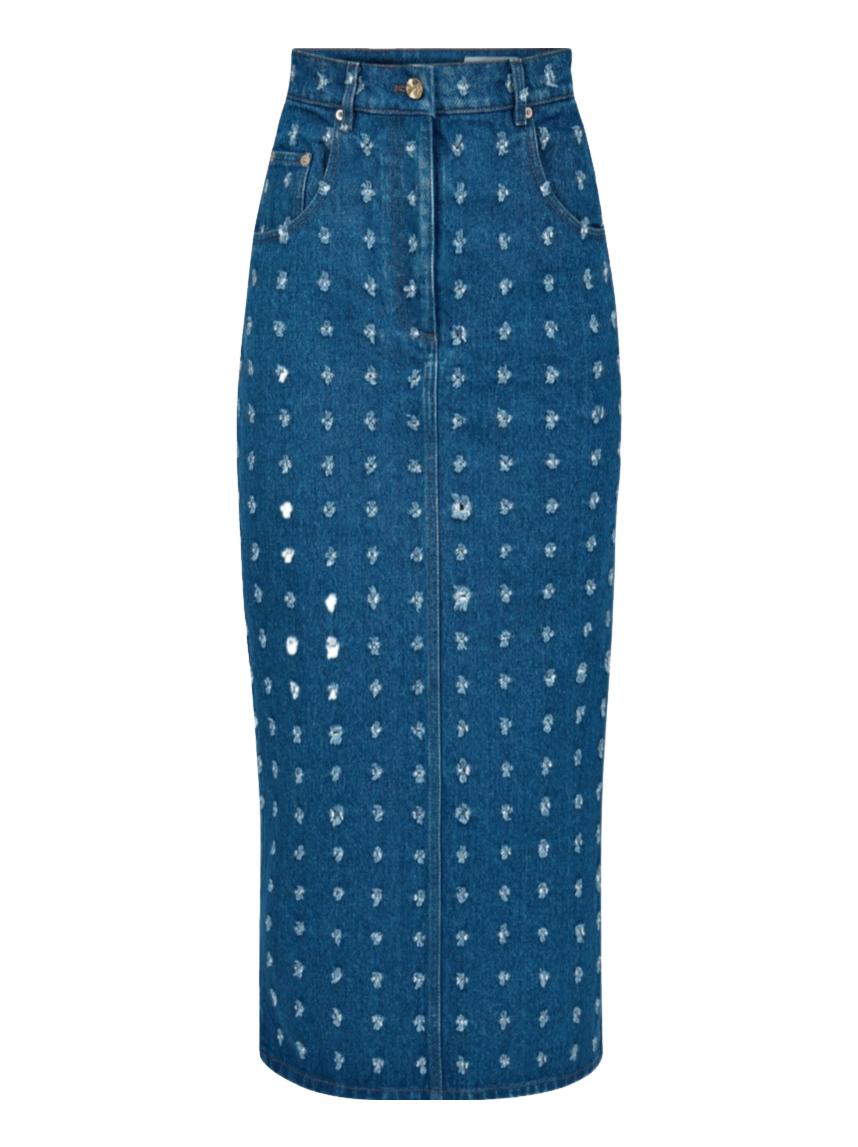 NINA RICCI Nina Ricci Distressed Denim Midi Skirt