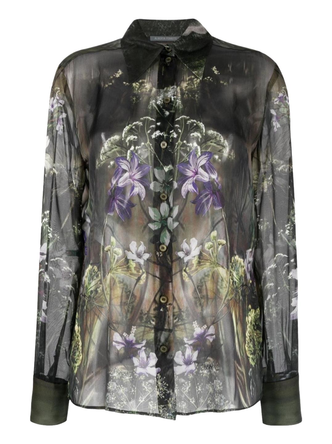 ALBERTA FERRETTI Alberta Ferretti Floral Print Sheer Shirt