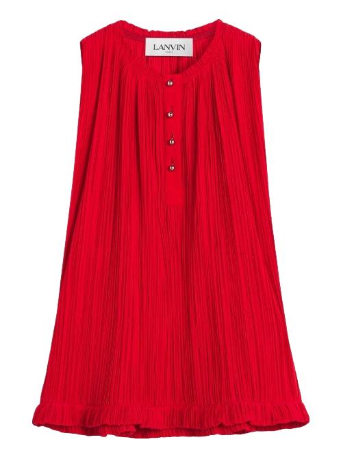 LANVIN Lanvin Sleeveless Pleated Crewneck Top with Button Detail