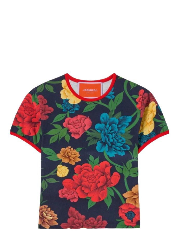 LA DOUBLEJ La Double J Short Sleeve Crewneck Top with Contrasting Trim