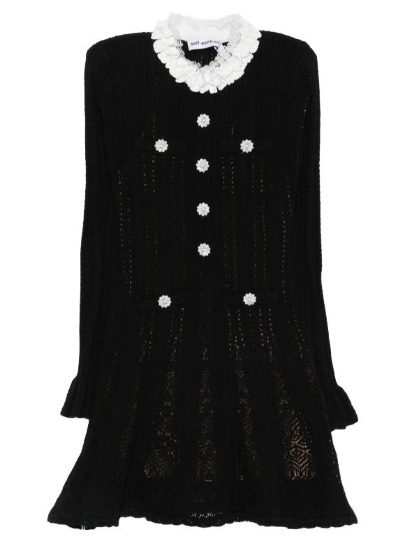 SELF-PORTRAIT Self-Portrait Lace Trim Knit Mini Dress