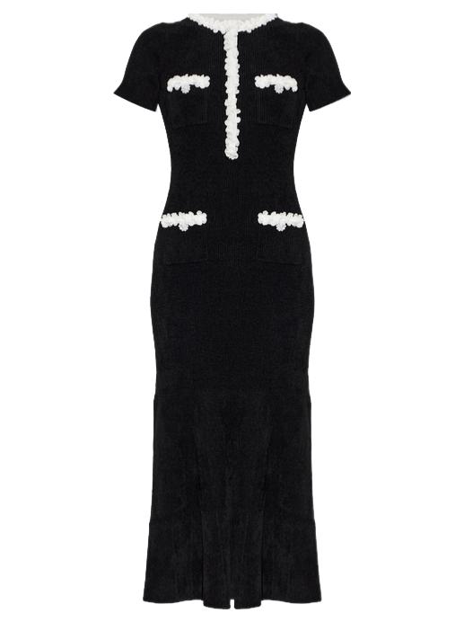 SELF-PORTRAIT Self-Portrait Floral-Appliqué Ribbed-Knit Midi Dress