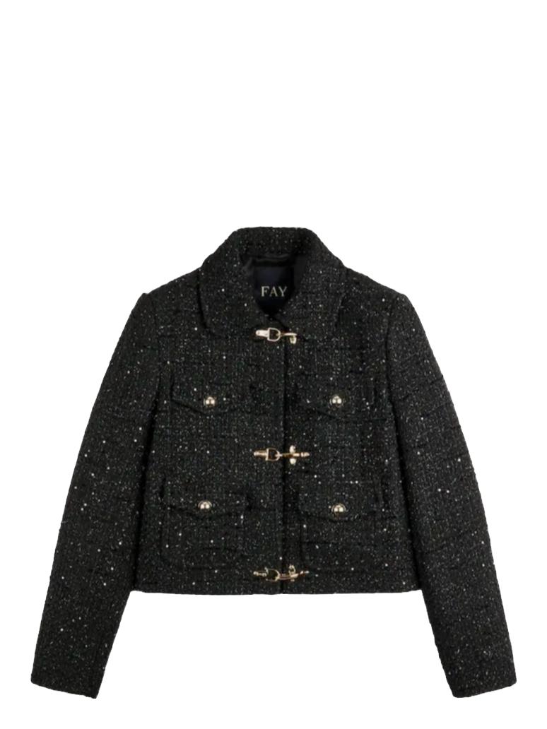 FAY Fay Boucle Tweed Jacket with Sequins and Metal Trims