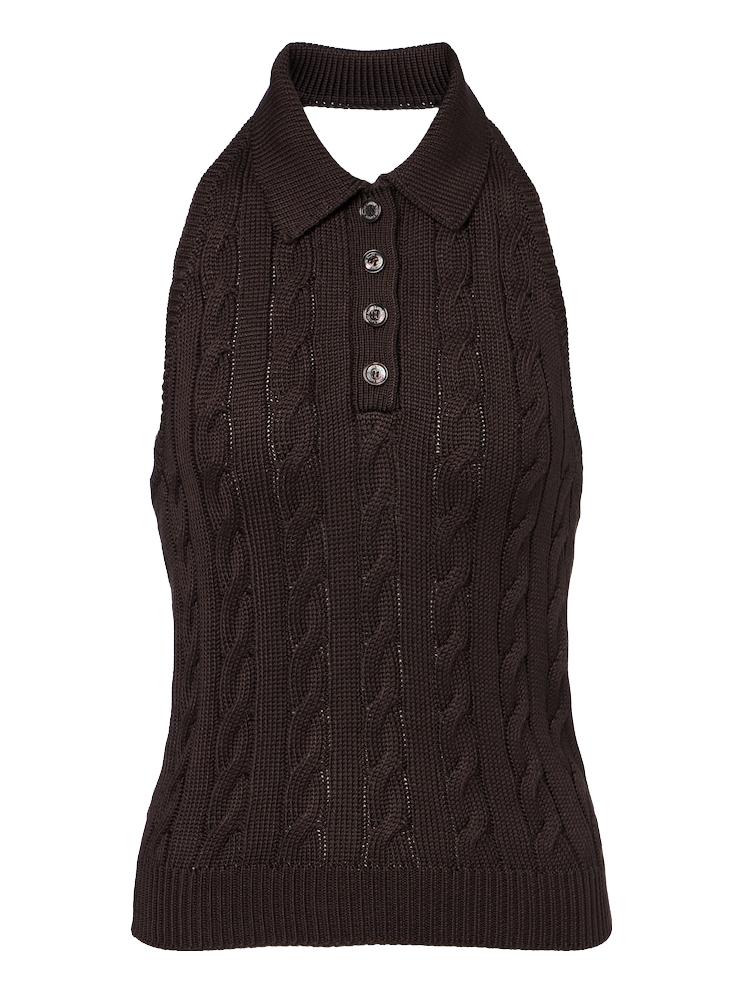 RALPH LAUREN Ralph Lauren Collection Cable-Knit Silk Halterneck Top