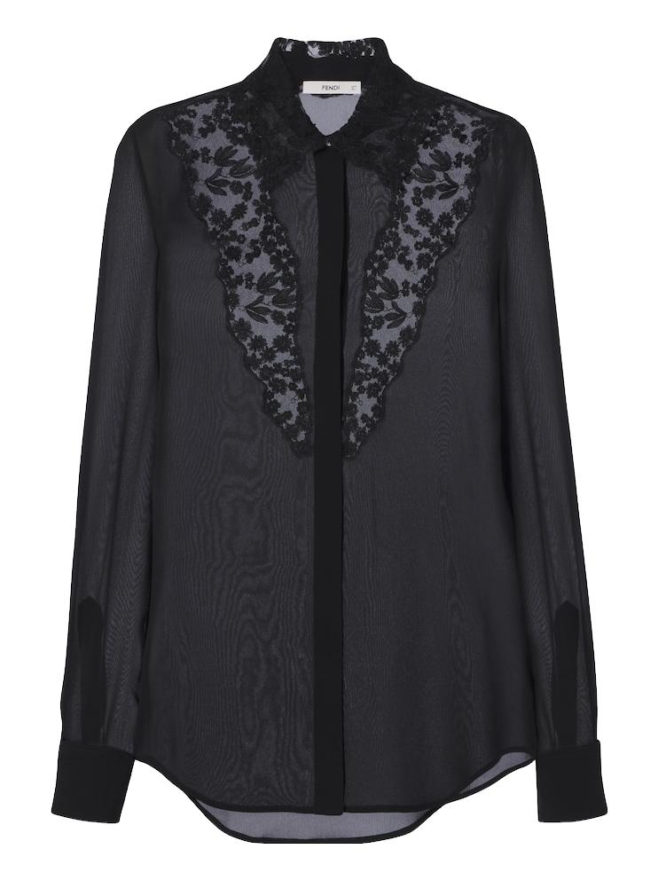 FENDI Fendi Lace-Trimmed Silk Georgette Shirt