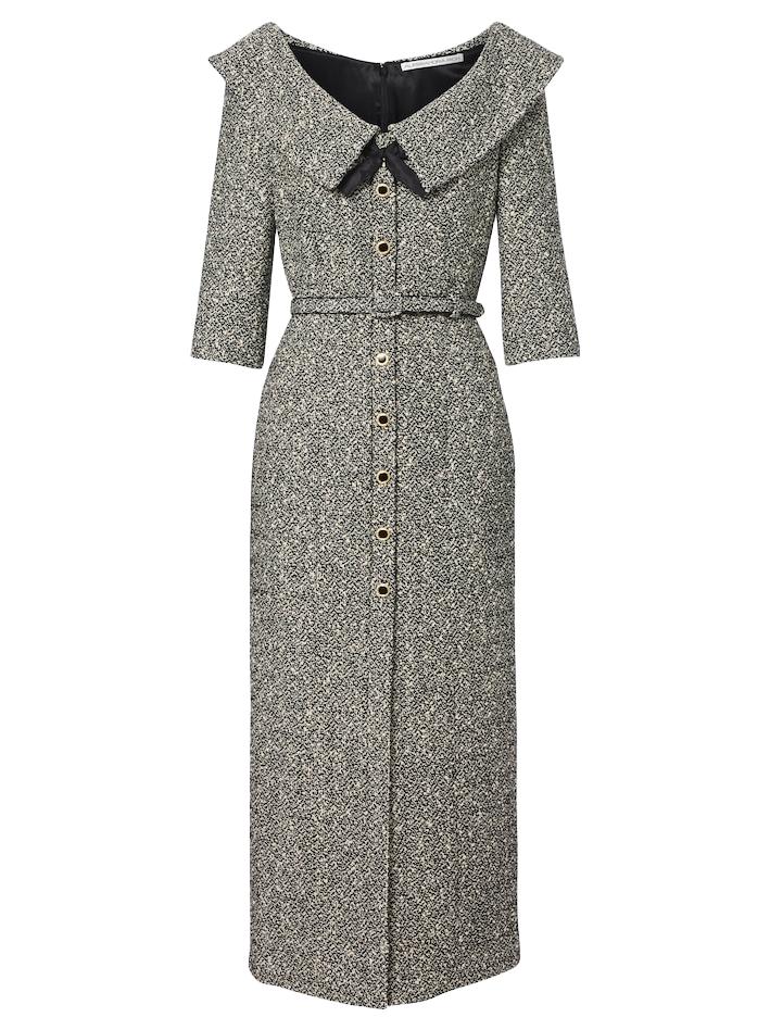 ALESSANDRA RICH belted cotton and wool-blend tweed midi dress