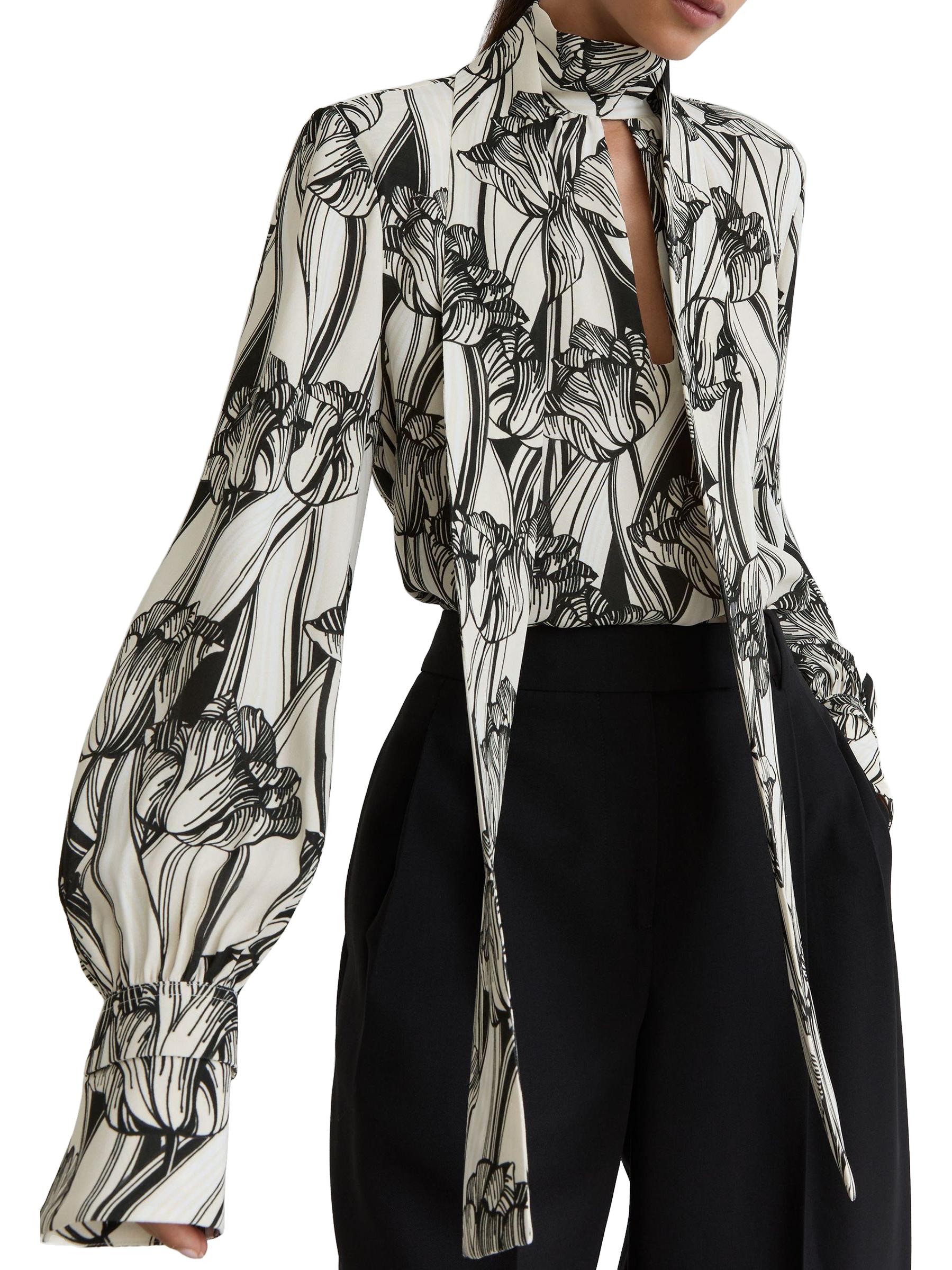 REISS Reiss Kennedy Floral-Print Tie-Neck Blouse